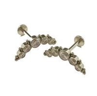 China ASTM F136 Titanium Wholesale 5 CZ Blaze Set Tri-Bead Cluster Top Jewelry Polished Piecing Labret Earring Jewelry Tpn0600 for sale