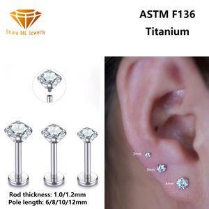 China Fashion Jewelry ASTM F136 / G23 Titanium Piercing Single Stone 1.0/1.2mm Internally Thread Lip Stud Ear Piercing Tp2903 for sale