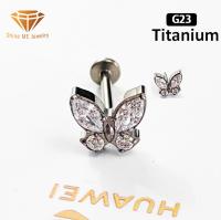 China ASTM F136 Titanium G23 Titanium Threadless Push in CZ Pave Triple Butterfly Top Tpn060 for sale