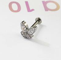 China ASTM F136 Titanium G23 Titanium Threadless Push in CZ Pave Triple Butterfly Top Tpn060 for sale