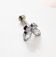 China ASTM F136 Titanium G23 Titanium Threadless Push in CZ Pave Triple Butterfly Top Tpn060 for sale