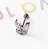 China ASTM F136 Titanium G23 Titanium Threadless Push in CZ Pave Triple Butterfly Top Tpn060 for sale
