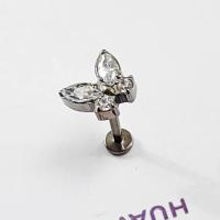 China ASTM F136 Titanium G23 Titanium Threadless Push in CZ Pave Triple Butterfly Top Tpn060 for sale