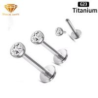 China ASTM F136 G23 Titanium Body Jewelry Internal Thread Lip Stud Design Bezel Set CZ Top Labret Piercing Jewelry for Woman Tp0033 for sale
