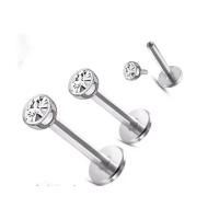 China ASTM F136 G23 Titanium Body Jewelry Internal Thread Lip Stud Design Bezel Set CZ Top Labret Piercing Jewelry for Woman Tp0033 for sale