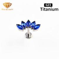 China G23 Titanium 5 Prong Set Jewelry Marquise Blue CZ Internally Threaded Top Labret Sm0935 for sale