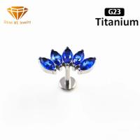 China G23 Titanium 5 Prong Set Jewelry Marquise Blue CZ Internally Threaded Top Labret Sm0935 for sale
