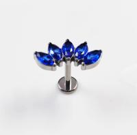 China G23 Titanium 5 Prong Set Jewelry Marquise Blue CZ Internally Threaded Top Labret Sm0935 for sale