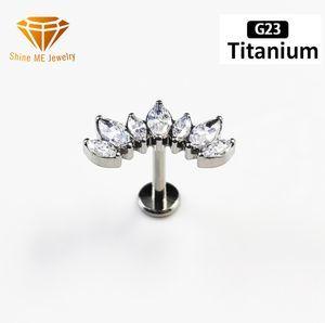 China High Quality ASTM F-136 Titanium Jewelry 7 Prong Set Marquise Internally Top Polished Piercing Labret Sm0834 for sale