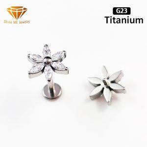 China Titanium 5 Prong Set Marquise CZ Flower ASTM F136 Titanium Jewelry Internally Threaded Top Labret Sm1065 for sale