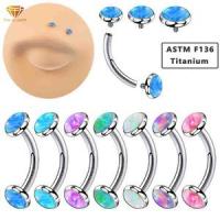 China New Hot Selling G23 Titanium Eyebrow Nail 16g Curved Rod Double Opal Inner Teeth Perforated Jewelry ASTM F136 Opal Jewelry Sm2515 for sale