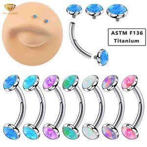 China New Hot Selling G23 Titanium Eyebrow Nail 16g Curved Rod Double Opal Inner Teeth Perforated Jewelry ASTM F136 Opal Jewelry Sm2515 for sale