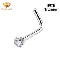 China High Quality G23 Titanium Hot Selling L Shape CZ Nose Nails F136 Titanium Body Piercing Nose Jewelry Tp1945CZ for sale