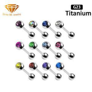 China Titanium G23 Seting Zircon Barbell Tongue Nail F136 Titanium Piercing Jewelry Tp1996 for sale