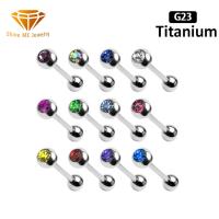 China Titanium G23 Seting Zircon Barbell Tongue Nail F136 Titanium Piercing Jewelry Tp1996 for sale