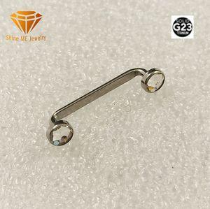 China High Quality Silver Jewelry Fashion Accessories Stainless Steel Body Piercing G23 Solid Titanium Piercing Navel Curves with 2 Stones Tp1936 for sale