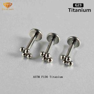 China F136 Titanium Geometric Spherical Lip Studs Balls Ear Studs Round Beads Internal Threads High Polishing Piercing Jewelry Sm0387 for sale