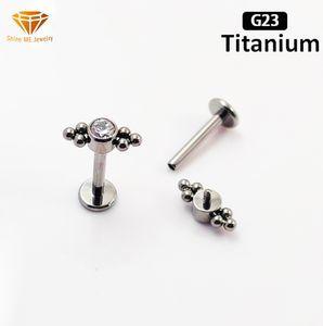 China G23 Titanium Piercing 1.0mm 18g Rod Internally Threaded with CZ Bezel Top Labret Sm0752 for sale