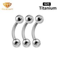 China G23 Medical Titanium F136 Titanium Jewelry Eyebrow Nail Cross-Border Hot Sale Basic External Thread 2 Zircon Eyebrow Nail Tp1997 for sale
