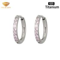 China Body Jewelry G23 ASTM F136 Titanium Piercing Jewelry Pink CZ Paved Side Earring Tper98p for sale