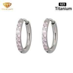 China Body Jewelry G23 ASTM F136 Titanium Piercing Jewelry Pink CZ Paved Side Earring Tper98p for sale