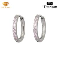 China Body Jewelry G23 ASTM F136 Titanium Piercing Jewelry Pink CZ Paved Side Earring Tper98p for sale