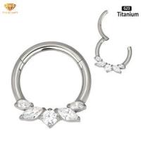 China Aftm F136 Titanium 4 Marquise CZ with Round CZ Center Segment Rings Clikers Earring Hr1823 for sale
