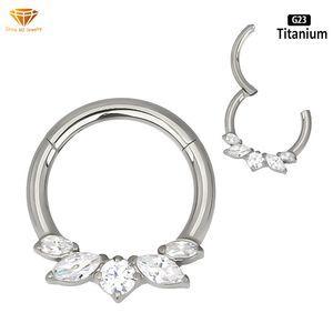 China Aftm F136 Titanium 4 Marquise CZ with Round CZ Center Segment Rings Clikers Earring Hr1823 for sale