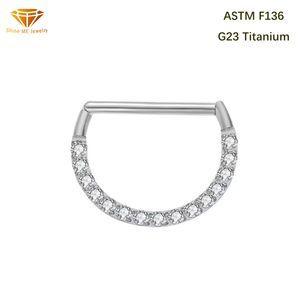 China G23 Titanium D-Shaped Full CZ Hinged Ring Jewelry ASTM F136 Titanium Piercing Segment Hinged Rings Sm0480b for sale