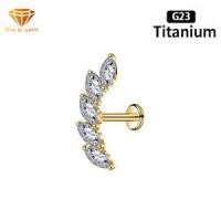 China F136 Titanium Fashionable and Simple Horse Eye Earring with 5 Zircons Ear Bone Nail G23 Titanium Labrets PVD Gold Piercing Jewelry Sm0894G for sale