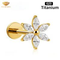 China F136 Titanium Flower 6 Zircon Earrings Internal Thread Piercings Earrings Ear Bone Nails Manufacturer Wholesale Sm1065g for sale
