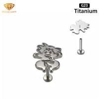 China Fashion Jewelry ASTM F136 Titanium Ne Zha Top Stud Earrings G23 Titanium Internally / Threadless Push in Piercing Jewelry Wholesale Smti256 for sale