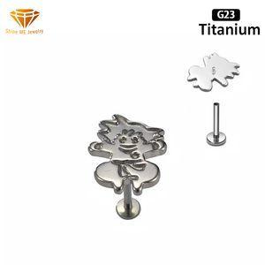 China Fashion Jewelry ASTM F136 Titanium Ne Zha Top Stud Earrings G23 Titanium Internally / Threadless Push in Piercing Jewelry Wholesale Smti256 for sale