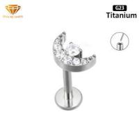China F136 Titanium Alloy Earrings with Zircon Heart European and American Fashion Earrings Push in Threadless Labret Studs Sm0057 for sale