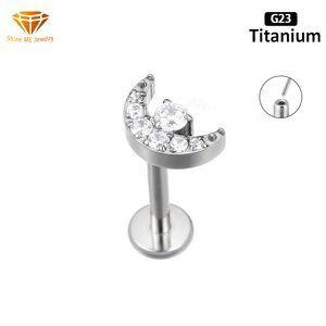 China F136 Titanium Alloy Earrings with Zircon Heart European and American Fashion Earrings Push in Threadless Labret Studs Sm0057 for sale