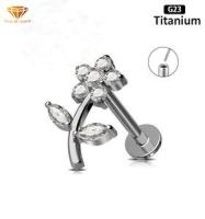 China ASTM F136 Titanium Push in Threadless Flower Top High Polished Nose Rings Piercing Jewelry Wholesale Sm0041 for sale