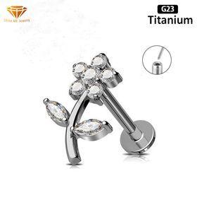 China ASTM F136 Titanium Push in Threadless Flower Top High Polished Nose Rings Piercing Jewelry Wholesale Sm0041 for sale