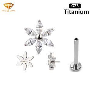 China ASTM F136 Titanium Body Piercing Jewelry Sun Flower Lip Rings Helix Colorful 6 Marquise CZ Labret Sm1066 for sale