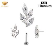 China Titanium Threadless Push in Flat Back Earring Stud with Marquise CZ Leaf Top Sm1101 for sale
