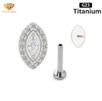 China Implant Grade Titanium Threadless Push in Marquise CZ Center with CZ Pave Top Piercing Sm0048 for sale