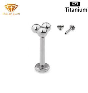 China ASTM F136 Titanium Internally Thread Labret Body Piercing Jewelry Simple 3 Balls Top Earring Lip Ring Wholesale Piercing Sm0386 for sale