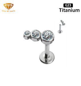 China ASTM F136 G23 Titanium Lip Ring 3 CZ Opal Labret Body Piercing Jewelry Wholesale Sm0160 for sale