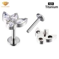 China Wholesale ASTM F136 Titanium 3 Marquise CZ and Round CZ Center Top Labret Earring Women Body Piercing Jewelry Tpn055in for sale
