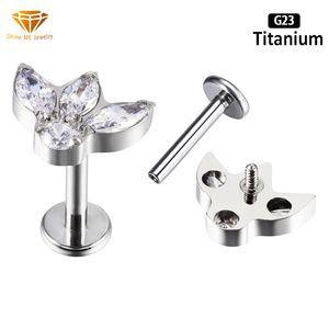 China Wholesale ASTM F136 Titanium 3 Marquise CZ and Round CZ Center Top Labret Earring Women Body Piercing Jewelry Tpn055in for sale