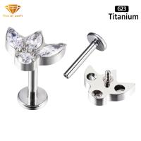 China Wholesale ASTM F136 Titanium 3 Marquise CZ and Round CZ Center Top Labret Earring Women Body Piercing Jewelry Tpn055in for sale