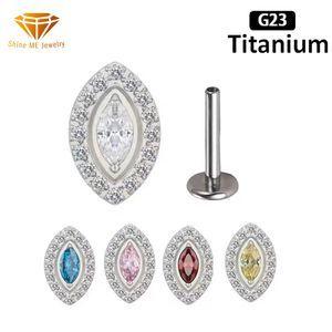 China Labret Fashion G23 ASTM F136 Titanium Piercing Jewellery Colorful CZ Marquise Lip Rings Nose Ring Earring Top Part Wholesale Jewelry Sm1139 for sale