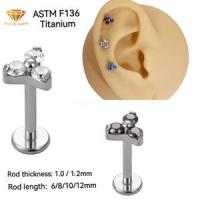 China ASTM F136 / G23 Titanium 3 CZ Lip Studs Hot Selling Three Petal Flower Ear Studs in Europe and America Body Piercing Jewelry Tnp0009 for sale
