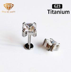 China Wholesale ASTM F136 Titanium Square CZ Top Labret Earring Women Body Piercing Jewelry Tpn083L for sale