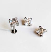 China Wholesale ASTM F136 Titanium Square CZ Top Labret Earring Women Body Piercing Jewelry Tpn083L for sale