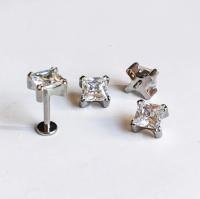 China Wholesale ASTM F136 Titanium Square CZ Top Labret Earring Women Body Piercing Jewelry Tpn083L for sale